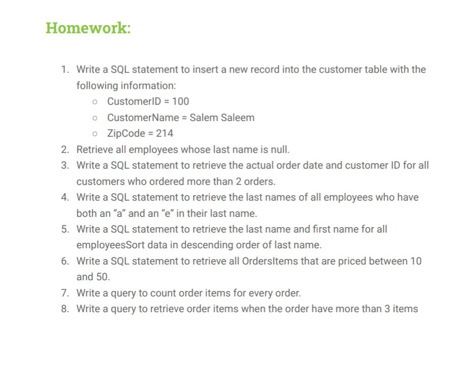 Solved Homework:Write a SQL statement to insert a new record | Chegg.com