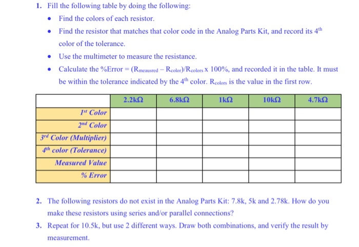 Solved 1. Fill the following table by doing the following: • | Chegg.com