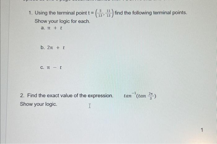Solved 1. Using the terminal point t=(135,1311) find the | Chegg.com