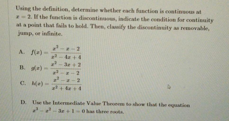 Solved Using the definition, determine whether each function | Chegg.com