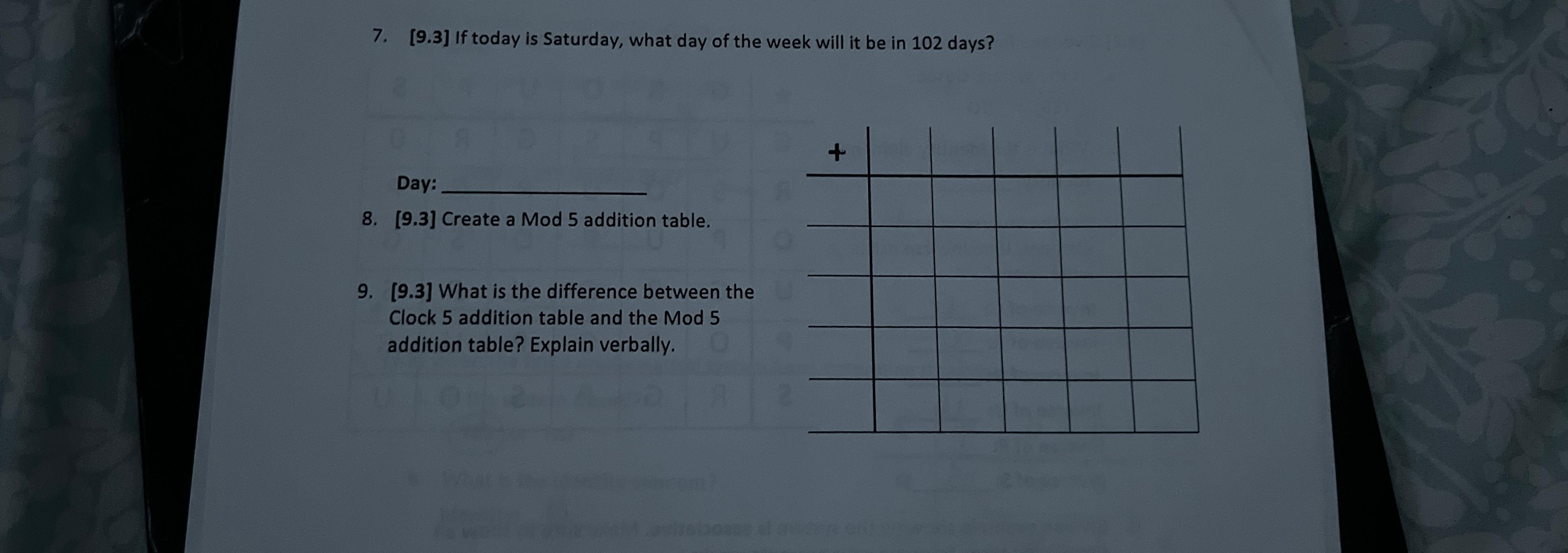 Solved [9.3] ﻿If today is Saturday, what day of the week | Chegg.com