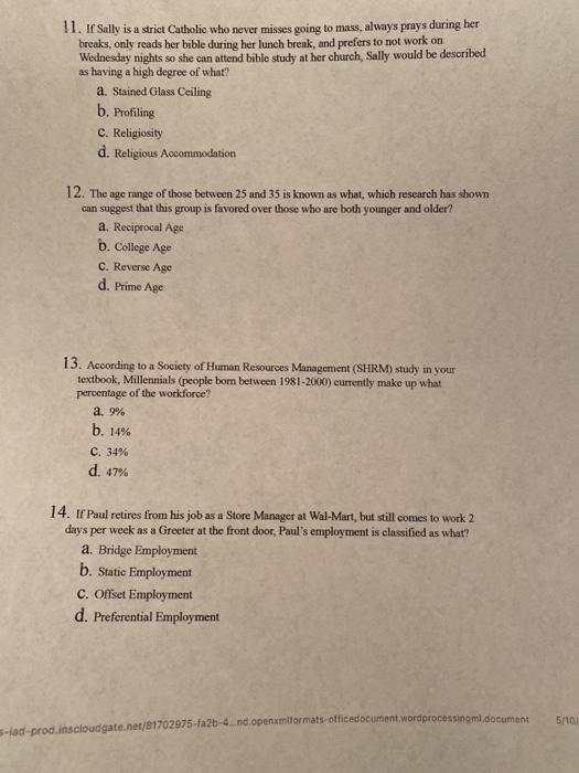 Solved 11. If Sally is a strict Catholic who never misses | Chegg.com
