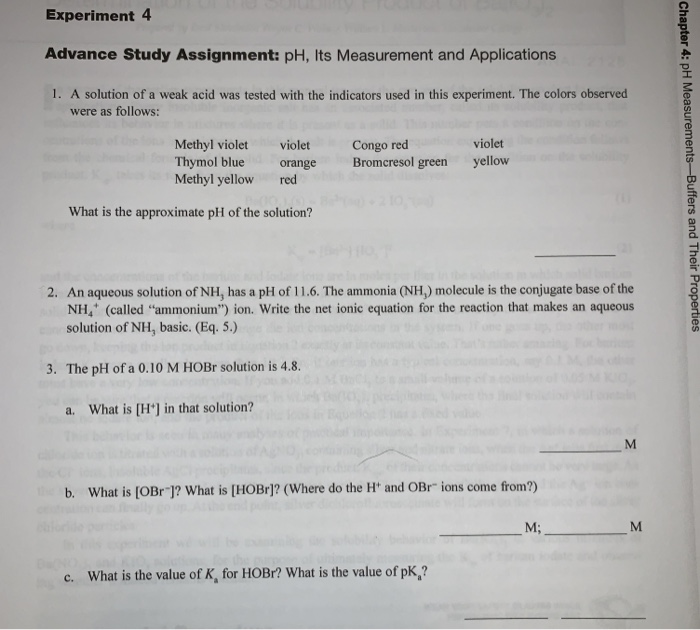 Solved Experiment 4 Advance Study Assignment: pH, Its | Chegg.com