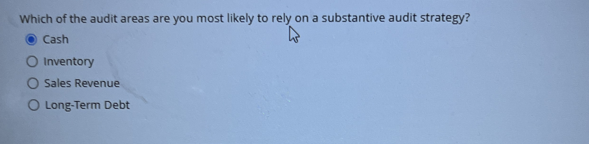 Solved Which of the audit areas are you most likely to rely | Chegg.com