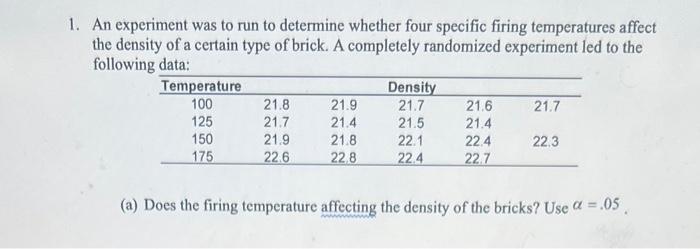 Solved 1. An experiment was to run to determine whether four | Chegg.com