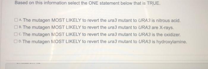 Solved The URA3 gene is required to make uracil in yeast. A | Chegg.com