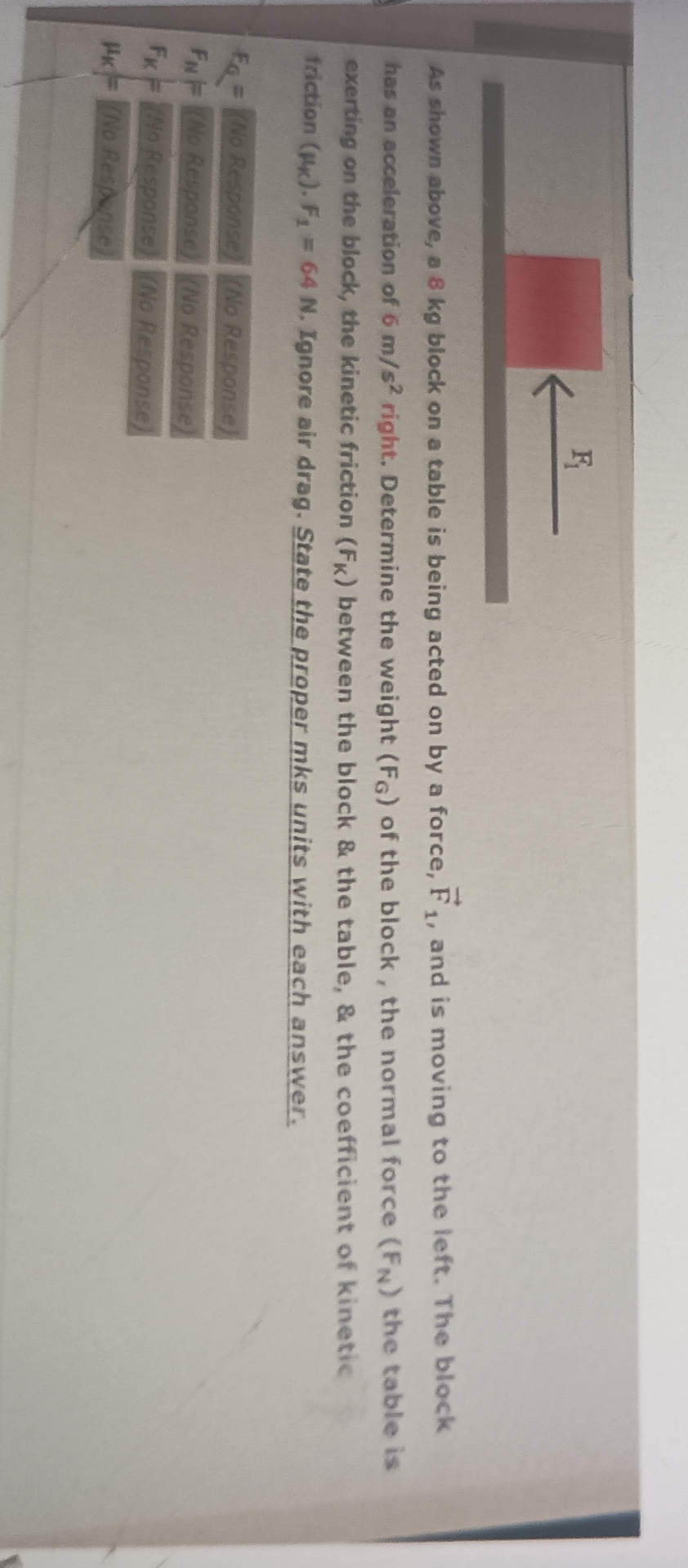 Solved As shown above, a8kg ﻿block on a table is being acted | Chegg.com