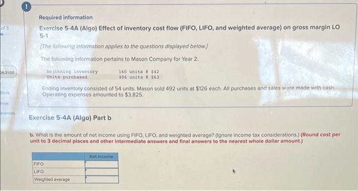 Solved Required information Exercise 5-4A (Algo) Effect of | Chegg.com