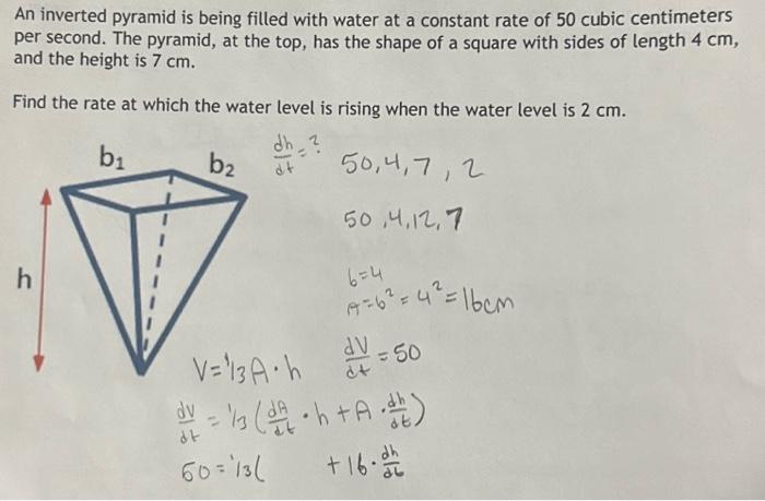 Solved An inverted pyramid is being filled with water at a | Chegg.com