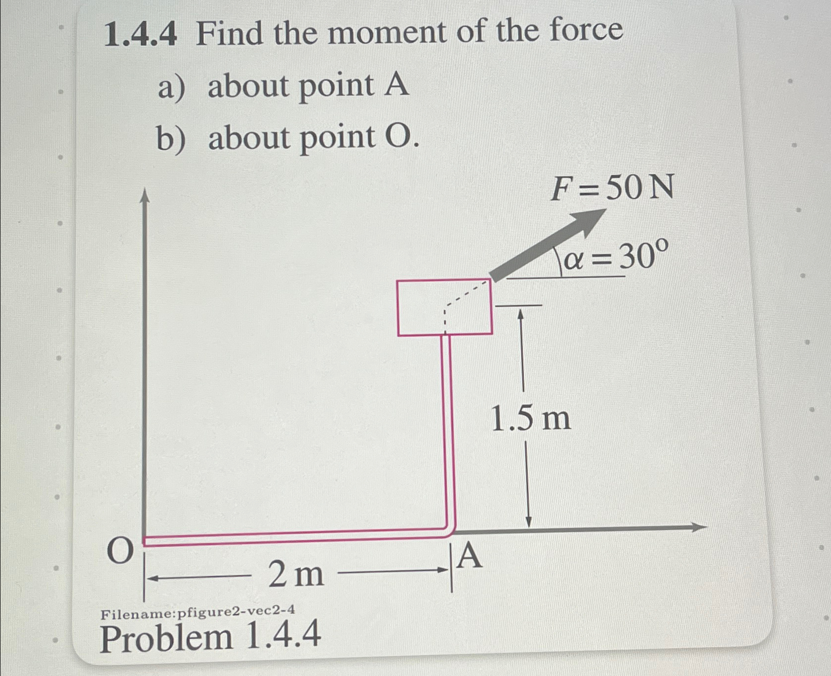 Solved 1.4.4 ﻿Find the moment of the forcea) ﻿about point | Chegg.com