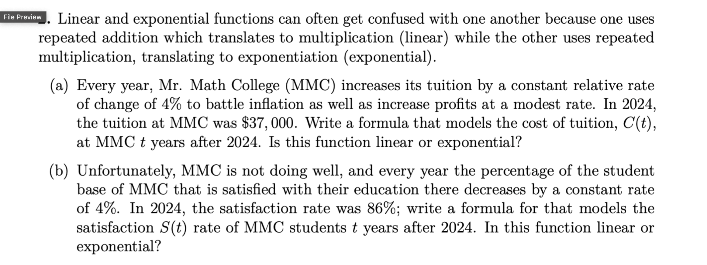 Solved File Preview. Linear and exponential functions can | Chegg.com