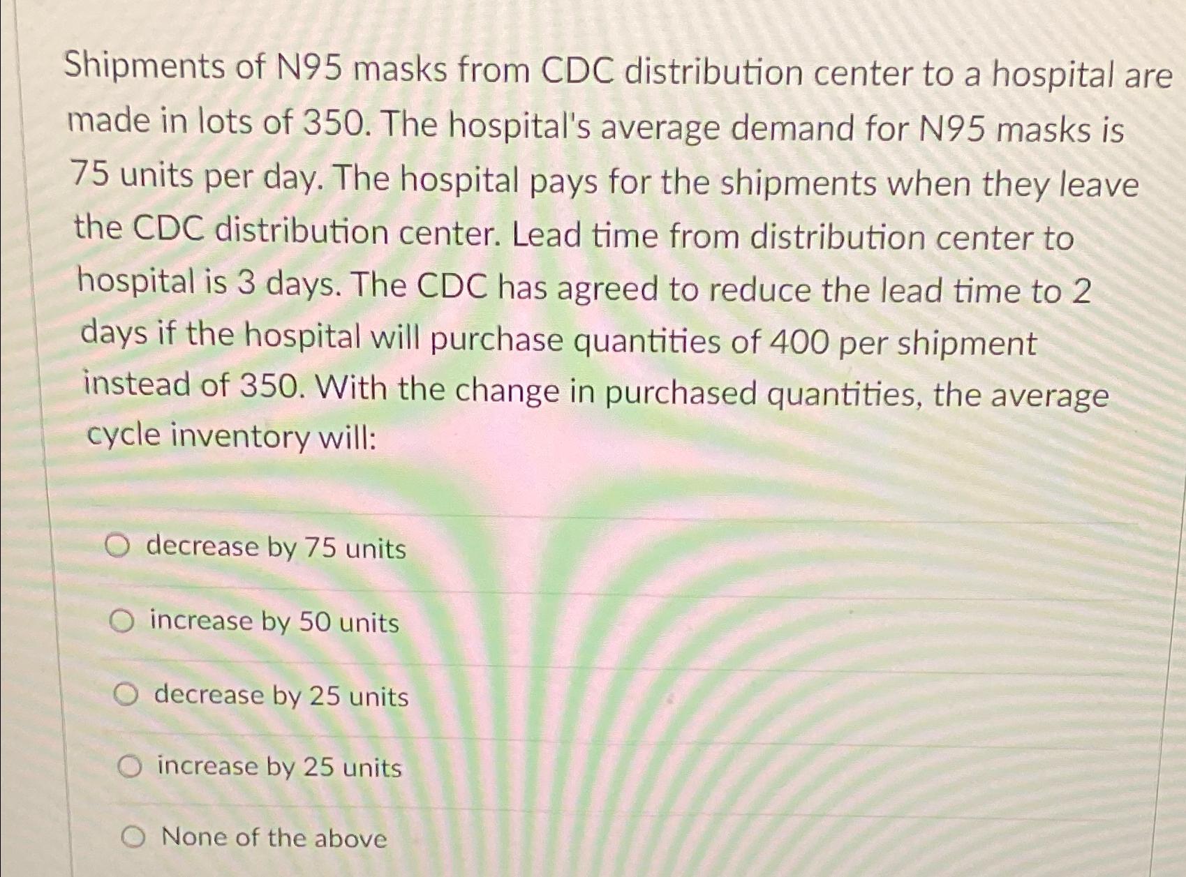 Solved Shipments of N95 ﻿masks from CDC distribution center | Chegg.com