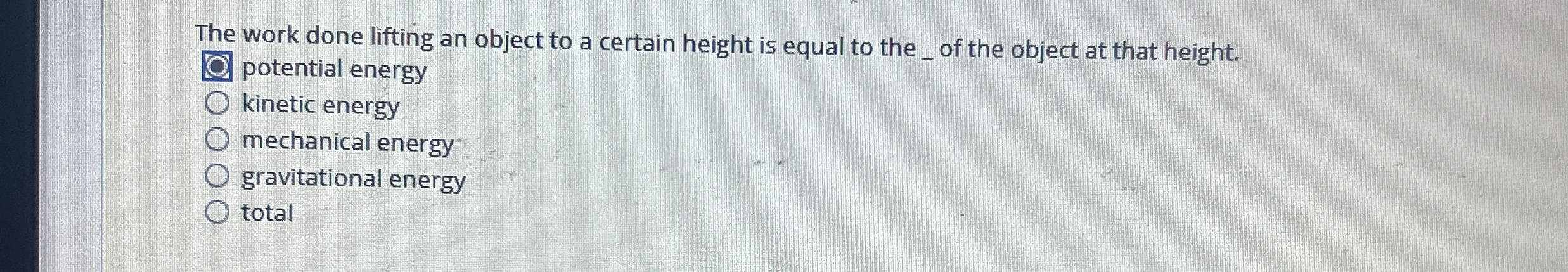 Solved The work done lifting an object to a certain height | Chegg.com