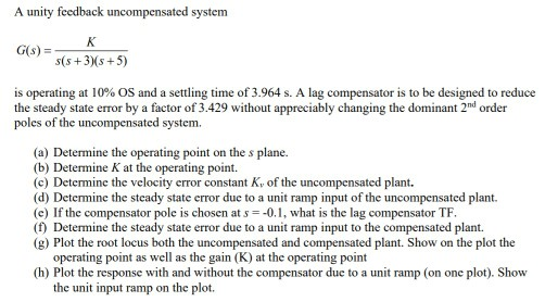 Solved A unity feedback uncompensated system K G(s) = | Chegg.com