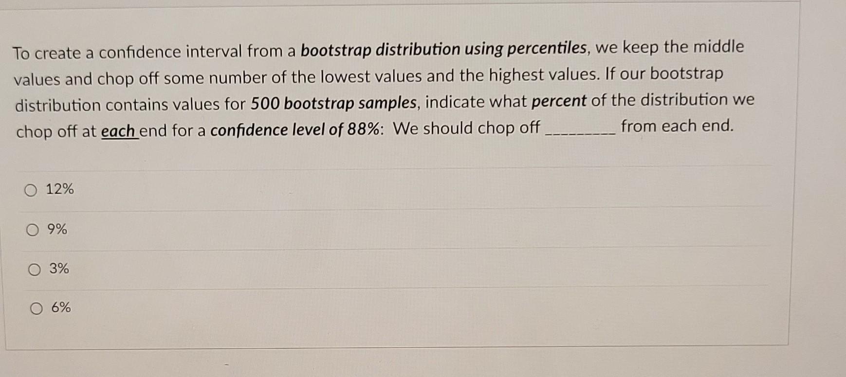 Solved To create a confidence interval from a bootstrap | Chegg.com