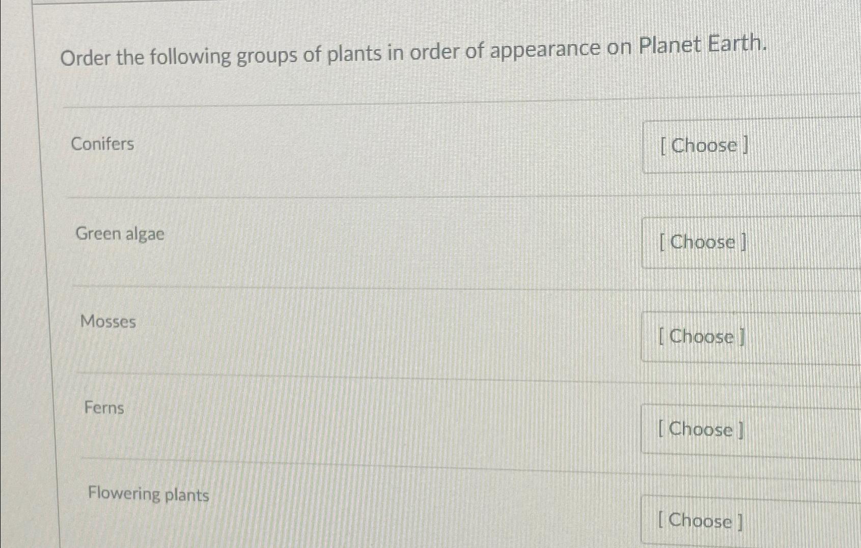 Solved Order the following groups of plants in order of | Chegg.com