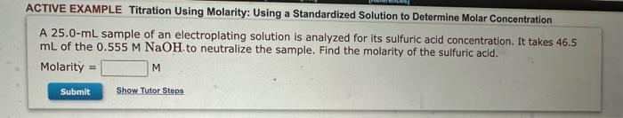 Solved ACTIVE EXAMPLE Titration Using Molarity: Using a | Chegg.com