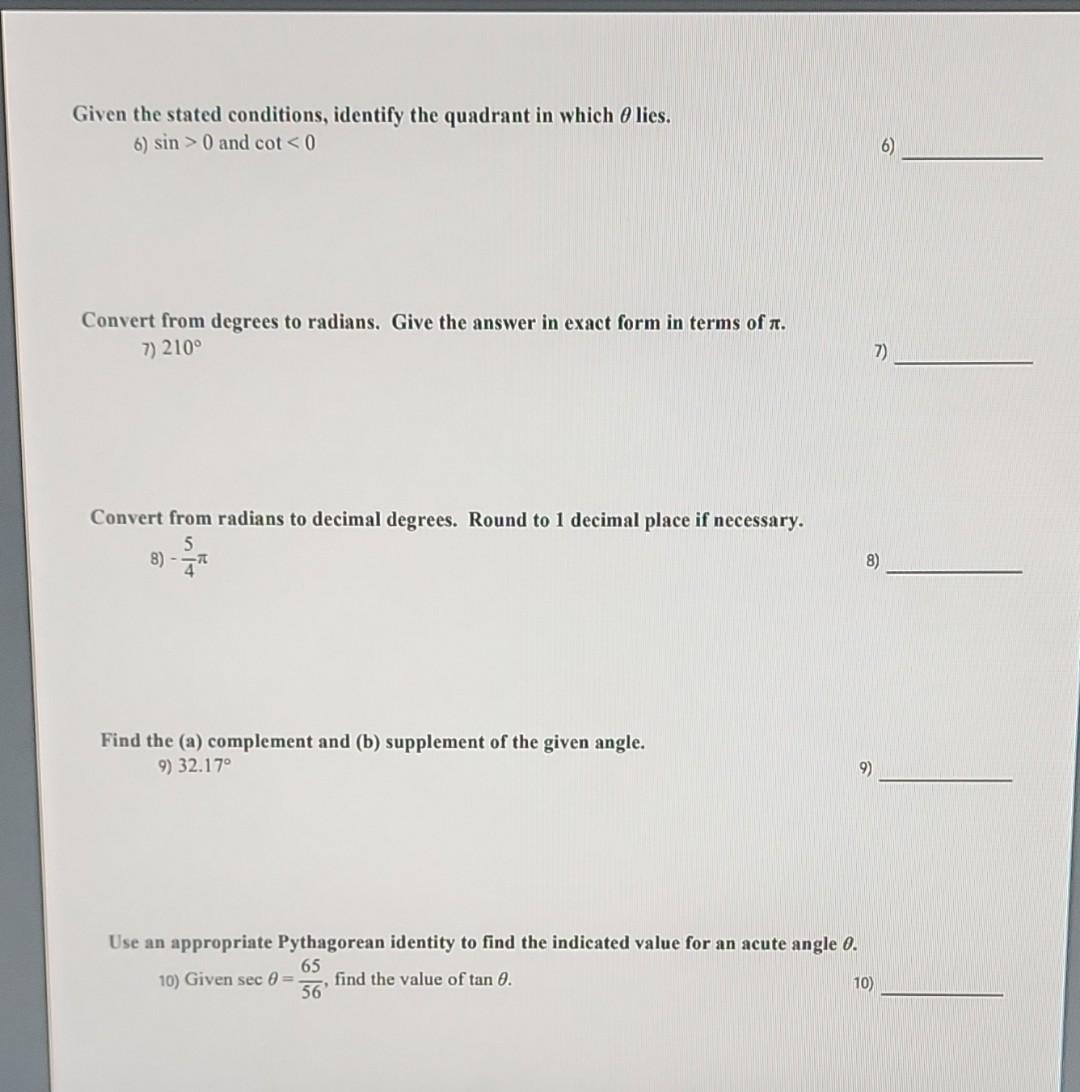 Solved Given the stated conditions, identify the quadrant in | Chegg.com
