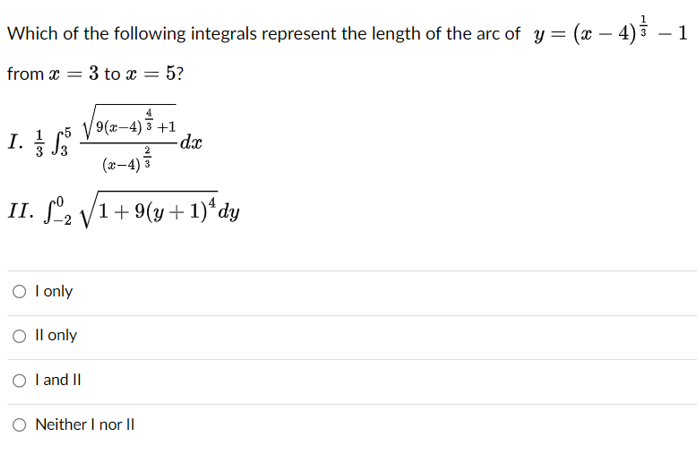 Solved Which of the following integrals represent the length | Chegg.com