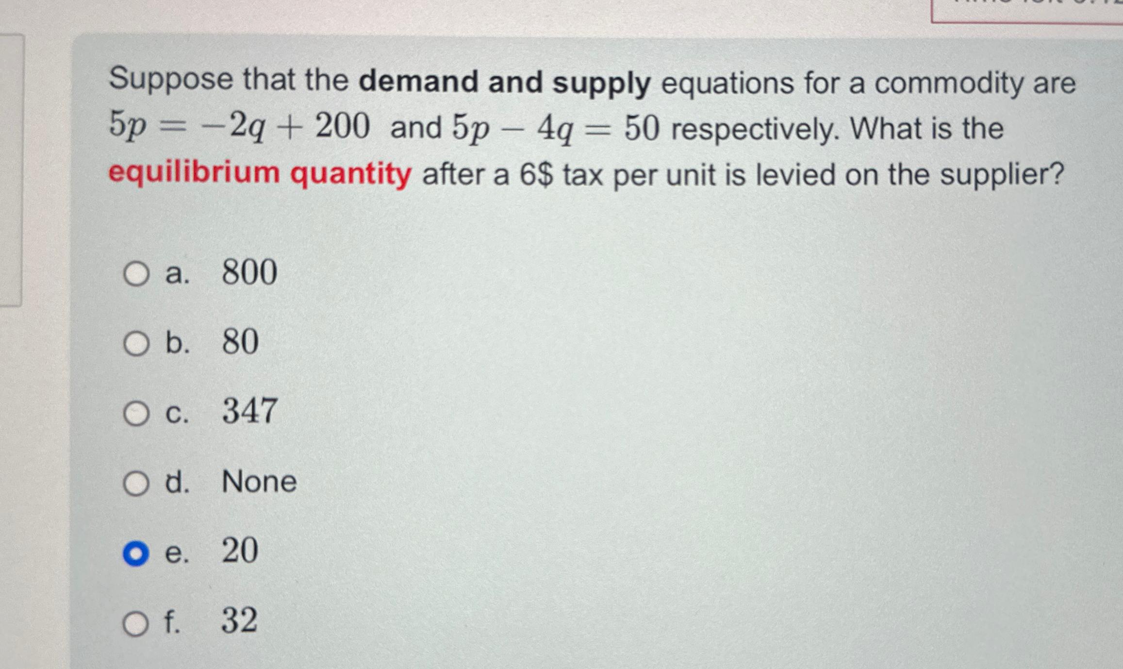Solved Suppose that the demand and supply equations for a | Chegg.com