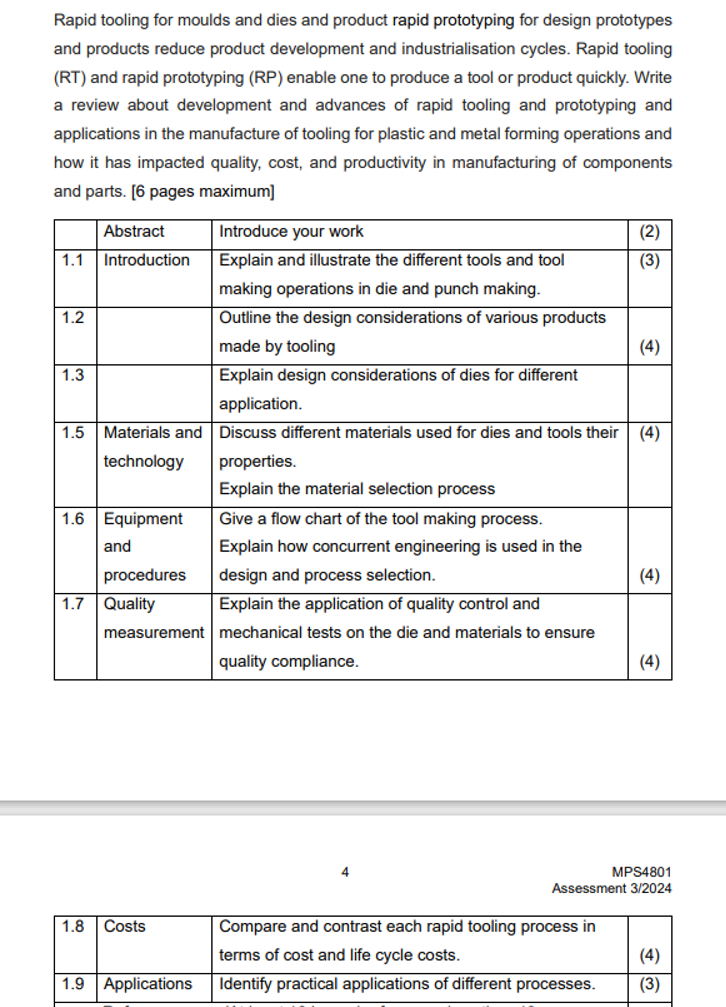 Solved Rapid tooling for moulds and dies and product rapid | Chegg.com