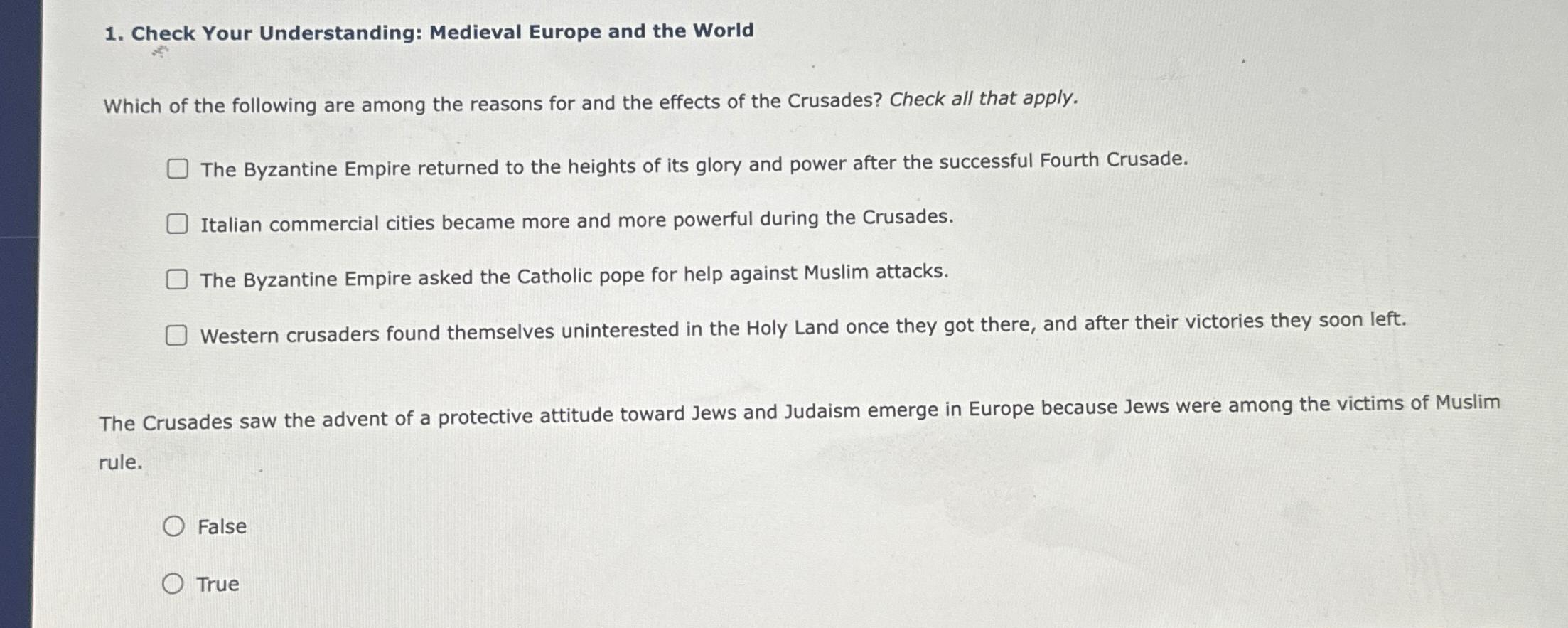 Solved Check Your Understanding: Medieval Europe and the | Chegg.com