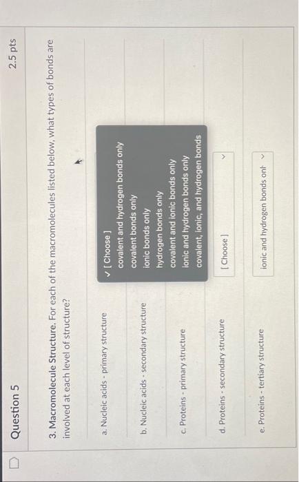 Solved 3. Macromolecule Structure. For each of the | Chegg.com