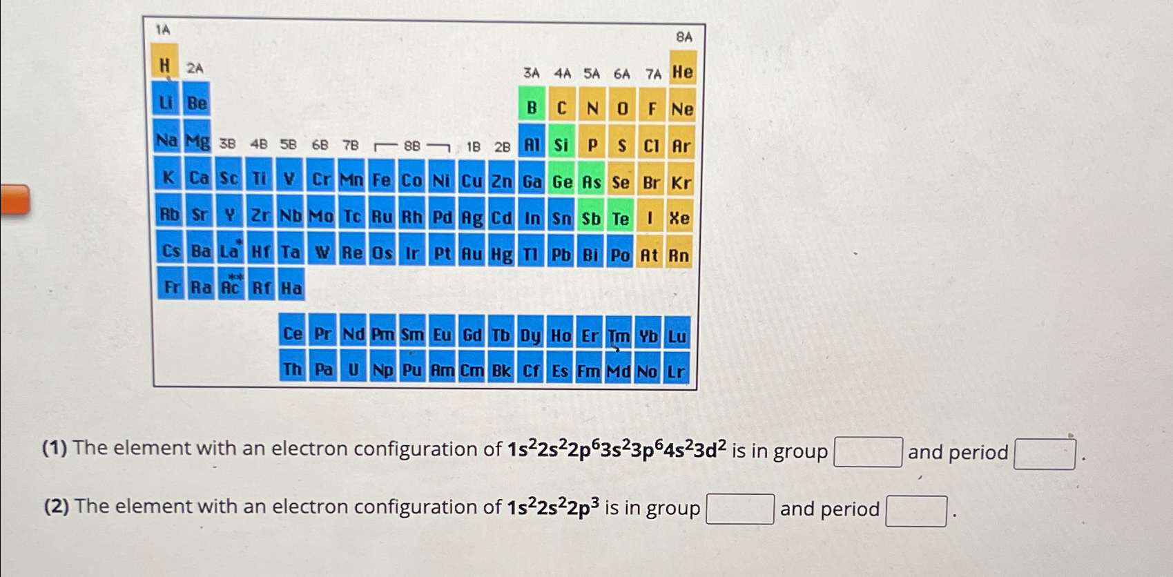 Solved (1) ﻿The element with an electron configuration of | Chegg.com