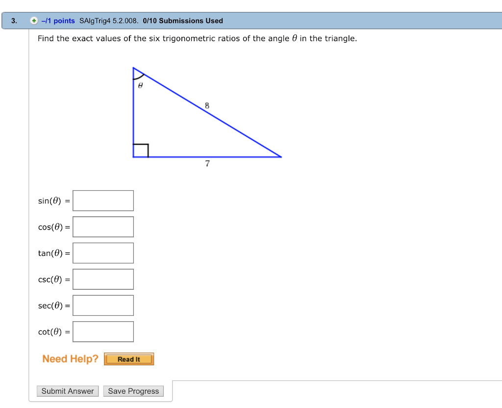 Solved Find the exact values of the six trigonometric ratios | Chegg.com