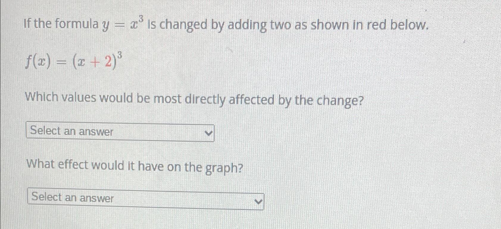 Solved If the formula y=x3 ﻿is changed by adding two as | Chegg.com