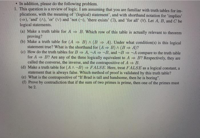 Solved . In addition, please do the following problem. 1. | Chegg.com