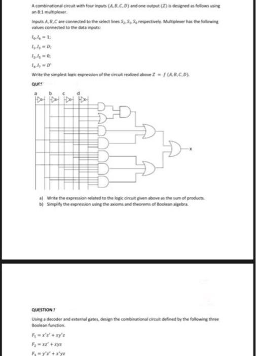 Solved A combinational circuit with four inouts (A,B,C,D) | Chegg.com