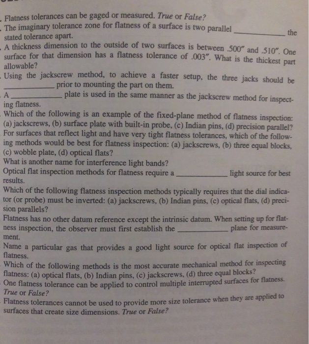 Solved the Flatness tolerances can be gaged or measured. | Chegg.com
