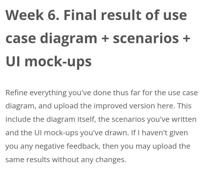 Solved Week 5. Use case scenarios \& UI mock-ups Week 6 . | Chegg.com