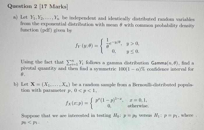 Solved A Let Y1y2yn Be Independent And Identically 