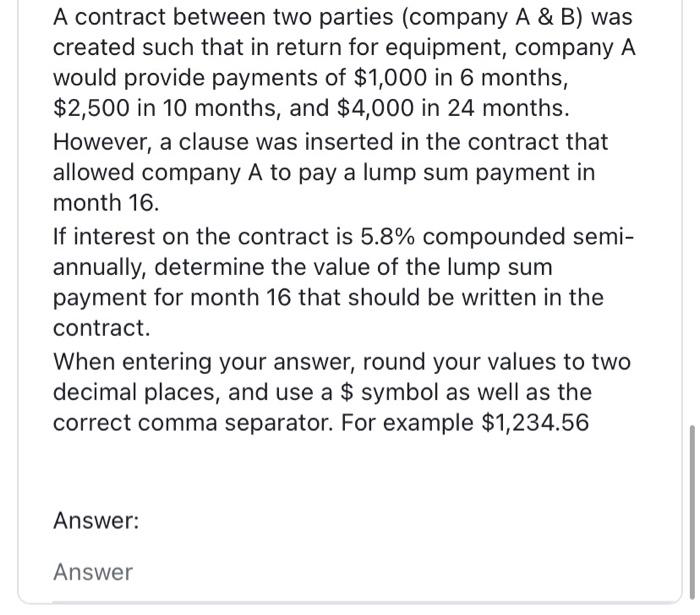 Solved A contract between two parties (company A \& B) was | Chegg.com