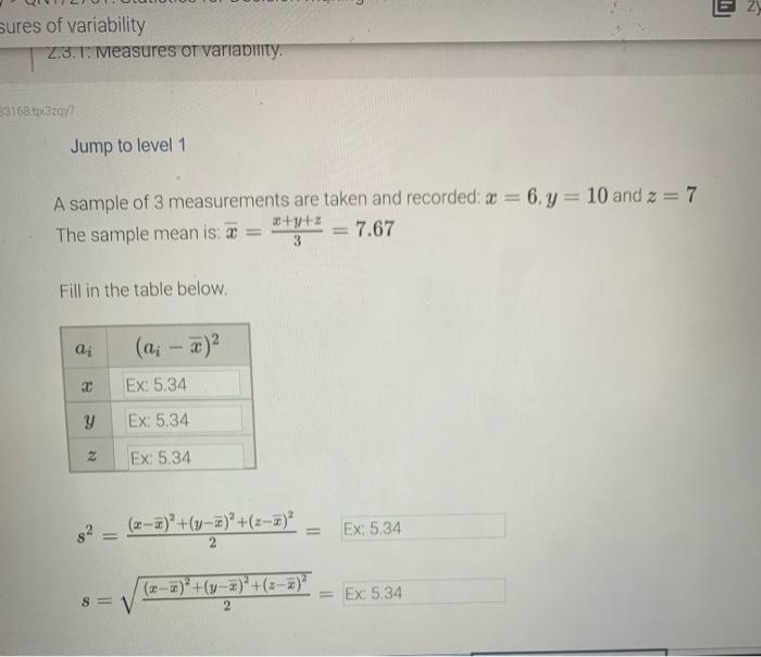 Solved A sample of 3 measurements are taken and recorded: | Chegg.com