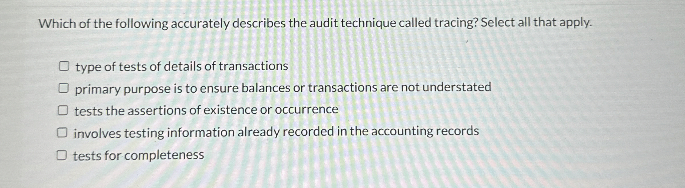 Solved Which of the following accurately describes the audit | Chegg.com