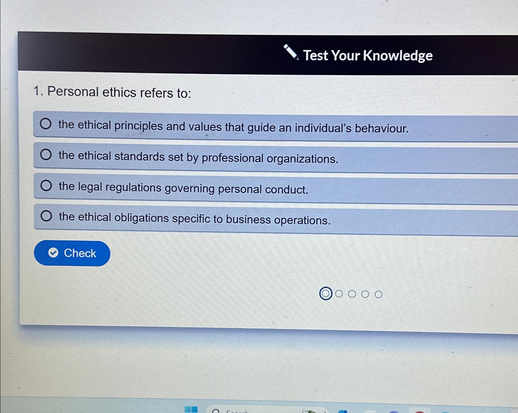 Solved Test Your KnowledgePersonal ethics refers to:the | Chegg.com