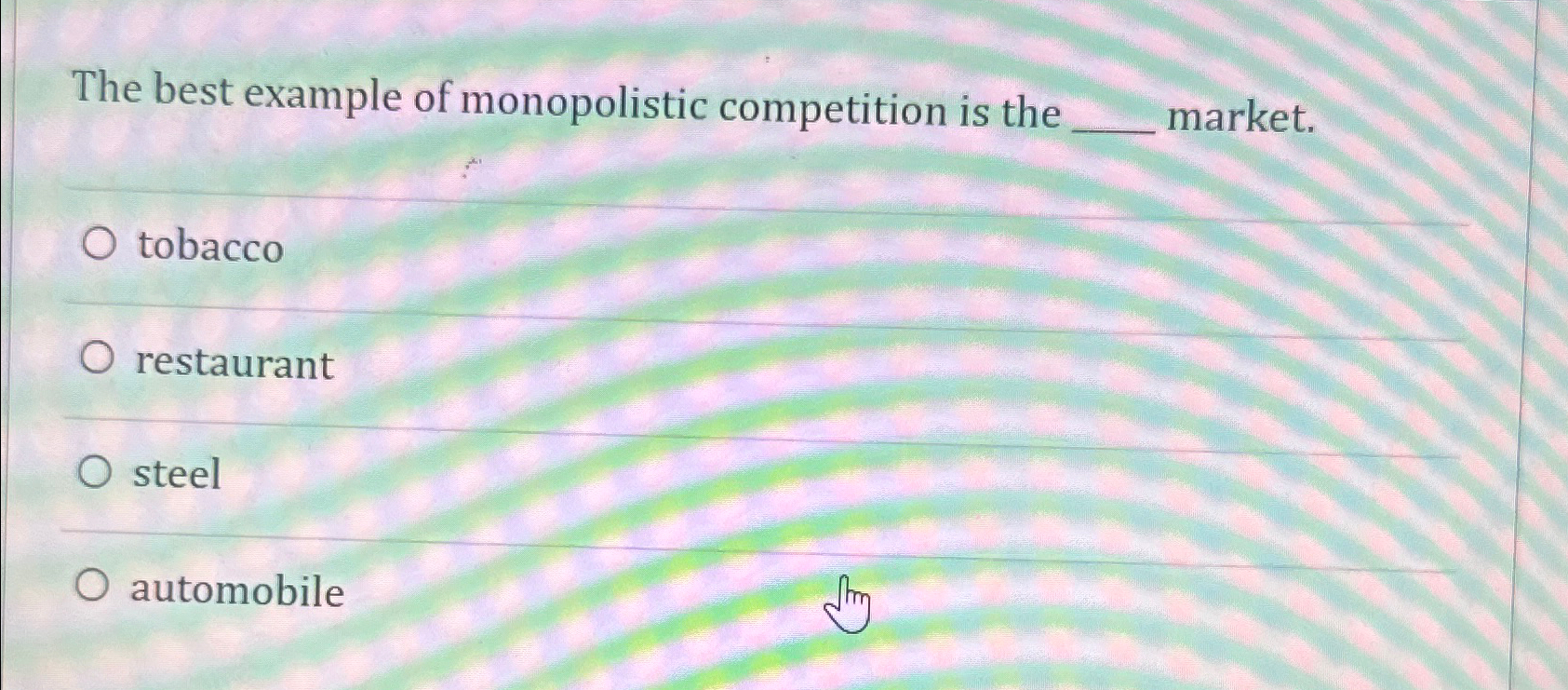 Solved The best example of monopolistic competition is the | Chegg.com