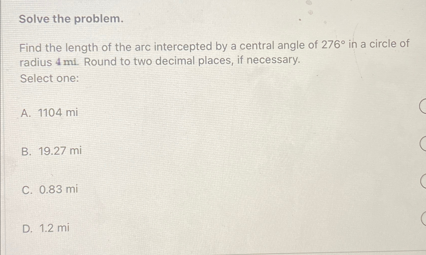 Solved Solve the problem.Find the length of the arc | Chegg.com