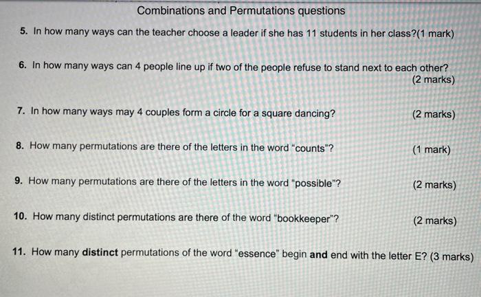Solved Combinations and Permutations questions 5. In how | Chegg.com