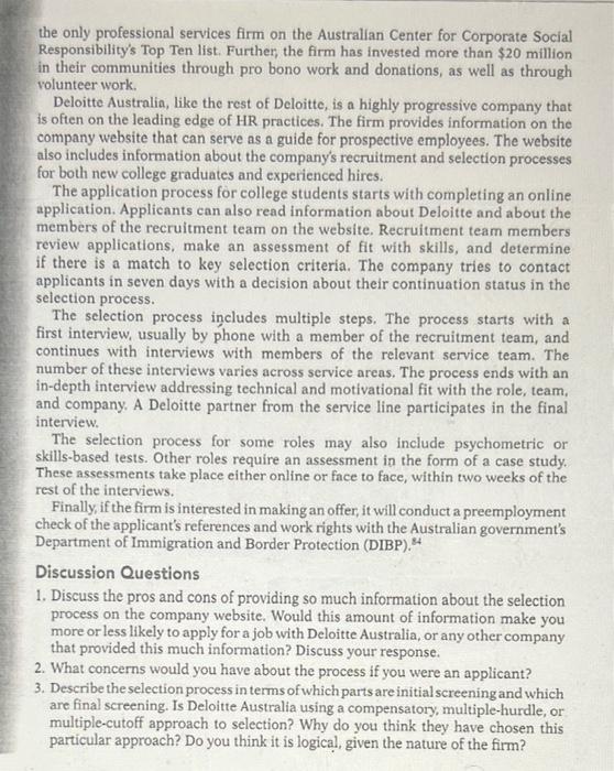 Solved CASE STUDY 2: EMPLOYEE SELECTION AT DELOITTE | Chegg.com