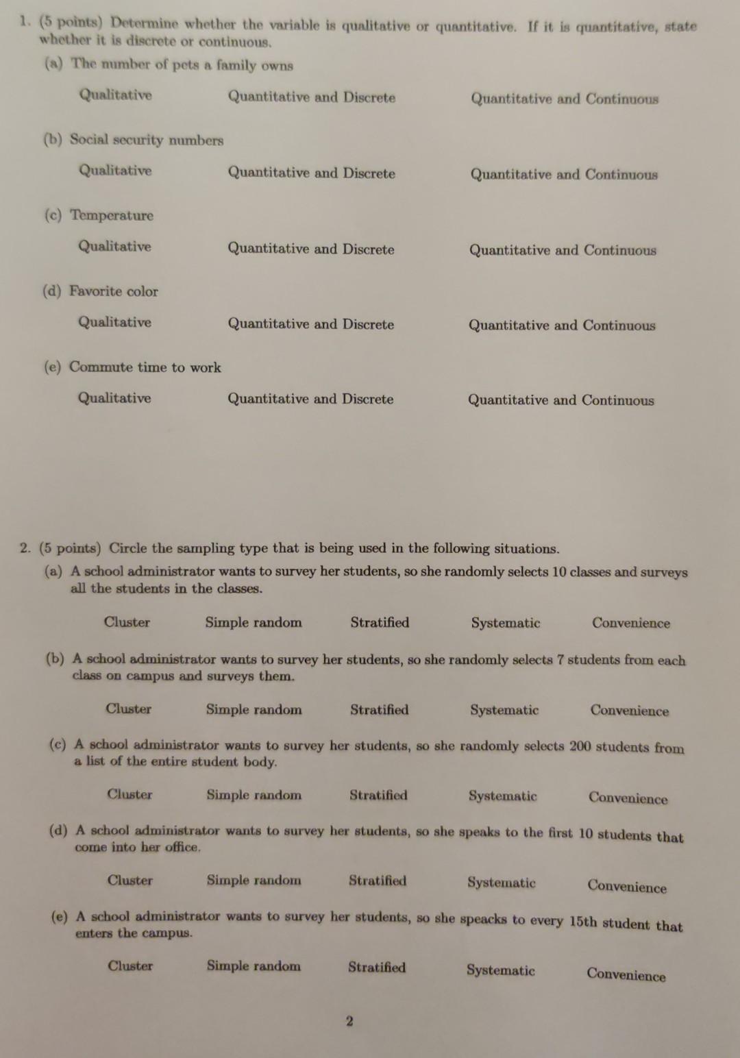 Solved 1. (5 points) Determine whether the variable is | Chegg.com