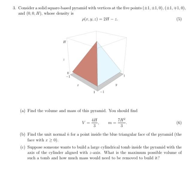 Solved 3. Consider a solid square-based pyramid with | Chegg.com