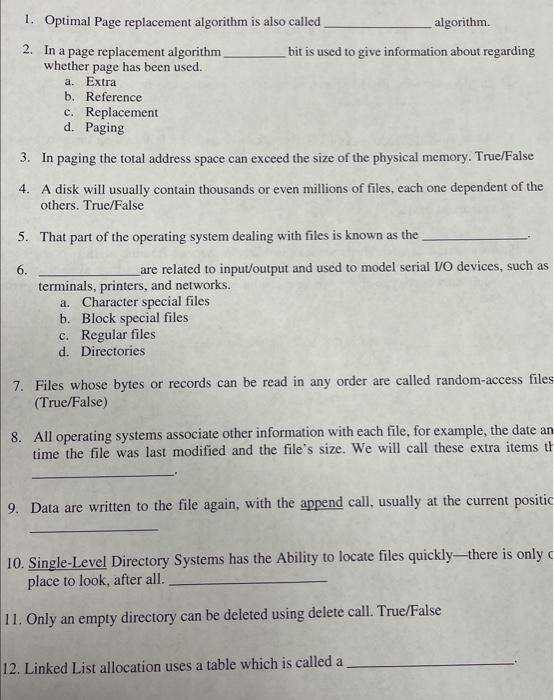 Solved 1. Optimal Page replacement algorithm is also called | Chegg.com