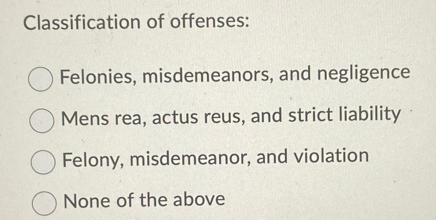 Solved Classification of offenses:Felonies, misdemeanors, | Chegg.com