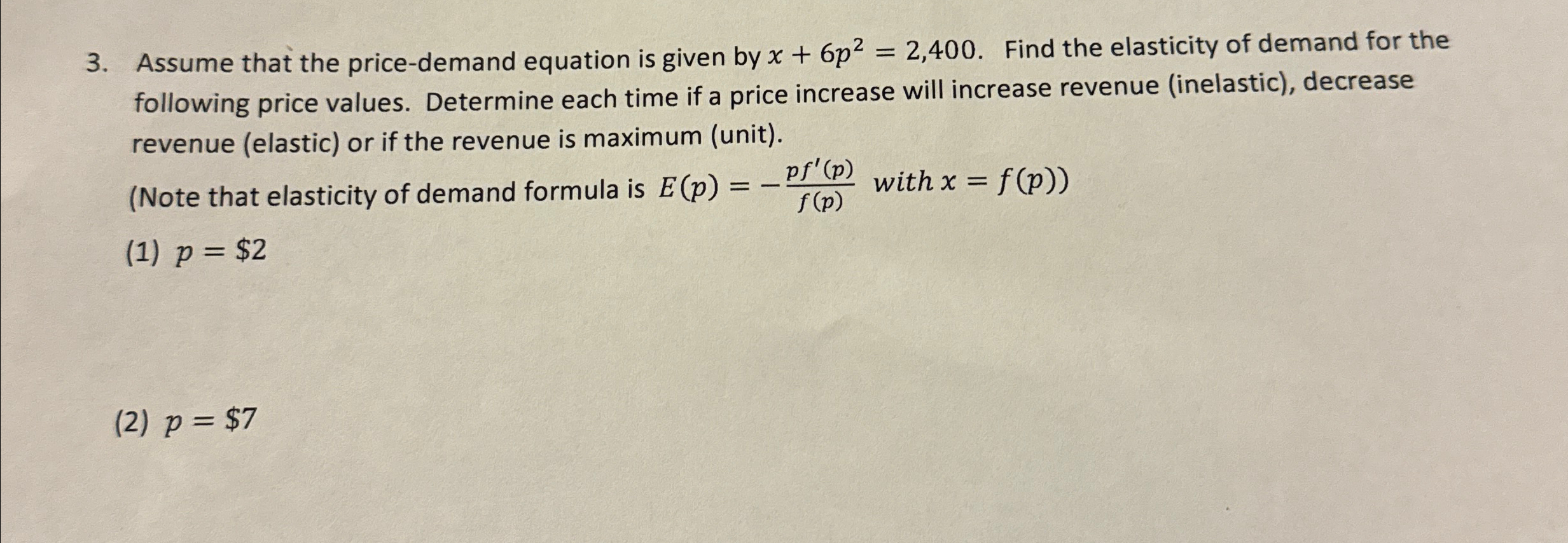 Solved Assume that the price-demand equation is given by | Chegg.com