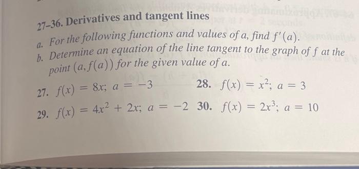 Solved 27-36. Derivatives and tangent lines a. For the | Chegg.com