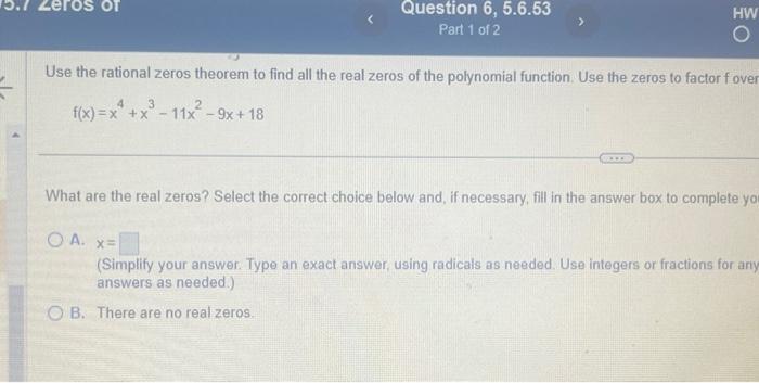 Solved Use the rational zeros theorem to find all the real | Chegg.com